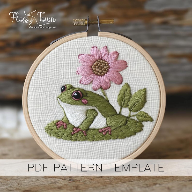 Frog Hand Embroidery Template, Cottagecore Embroidery Pattern ...