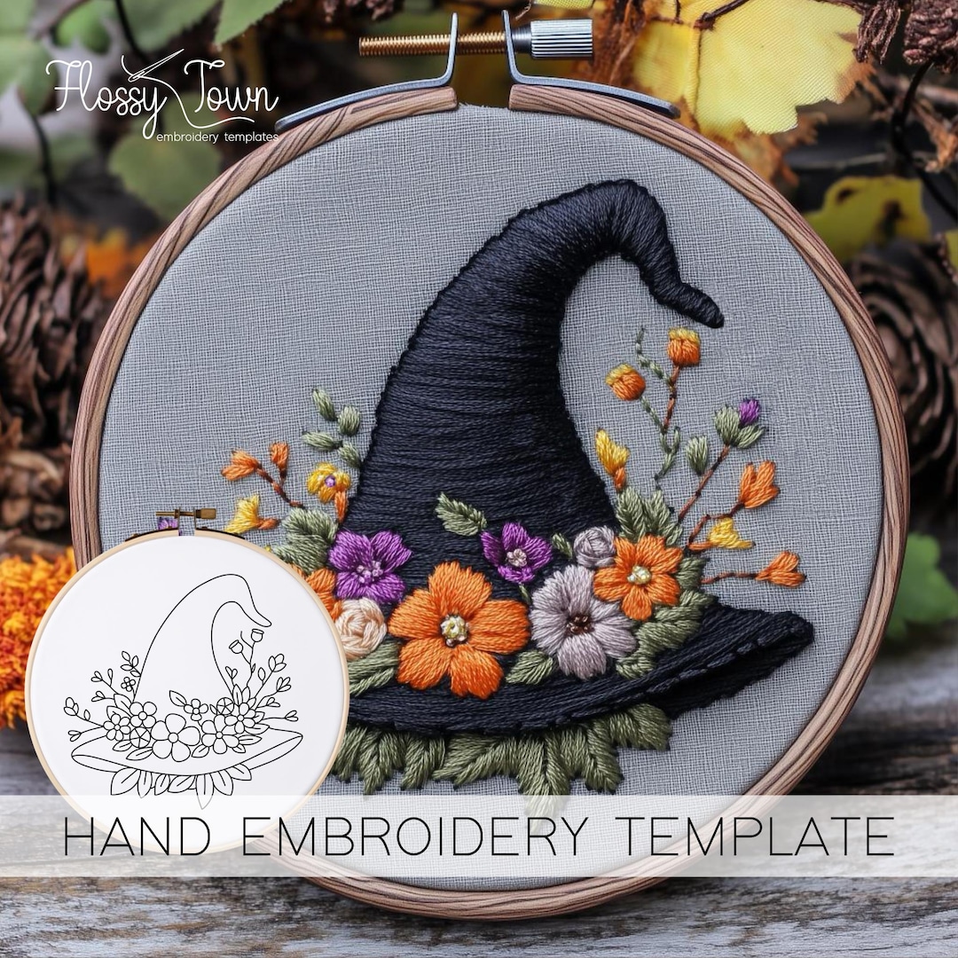 Witch Hat Embroidery Template (NO STITCH GUIDE), Witchy Hand Embroidery ...