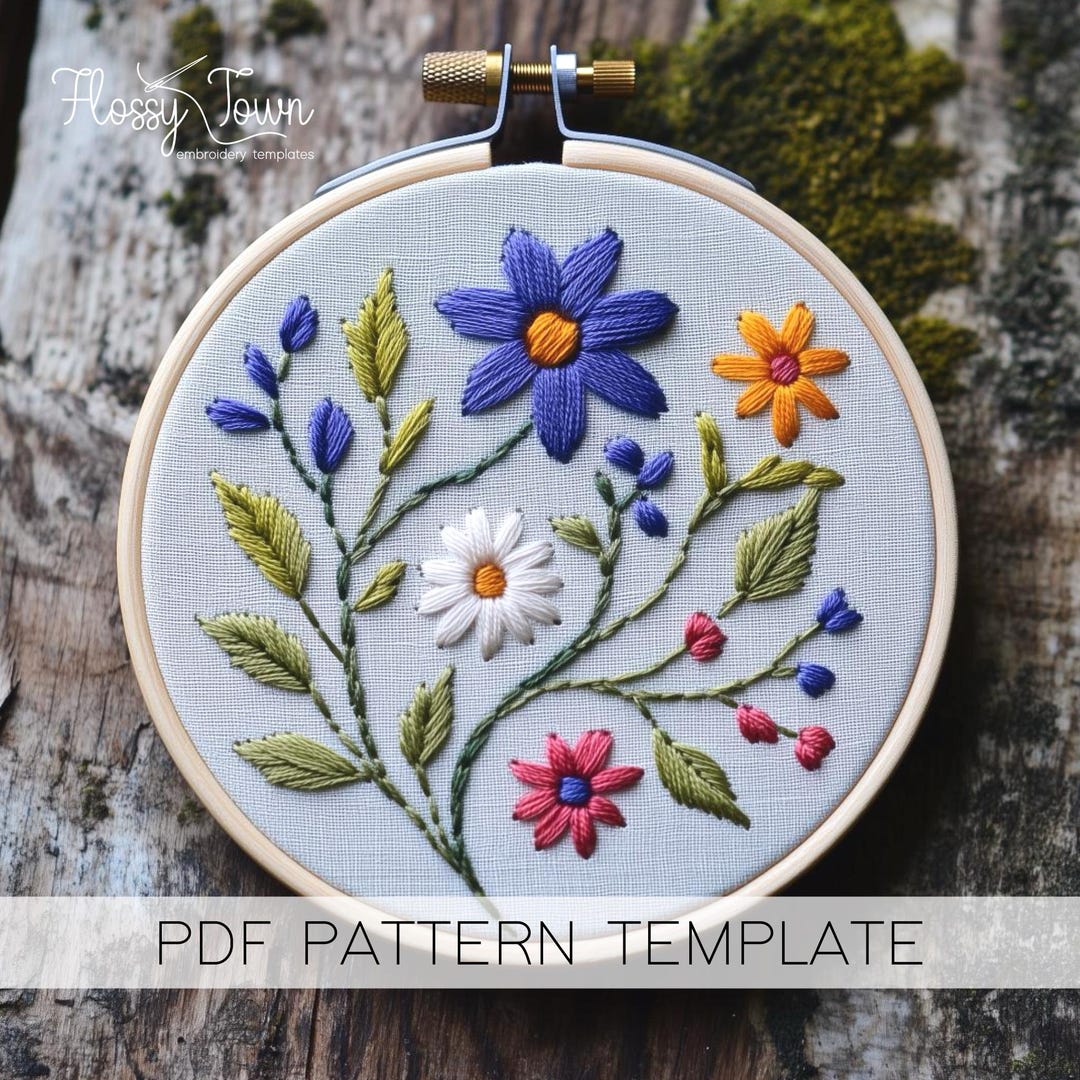 Flowers Hand Embroidery Pattern Template, Simple Flowers Embroidery ...