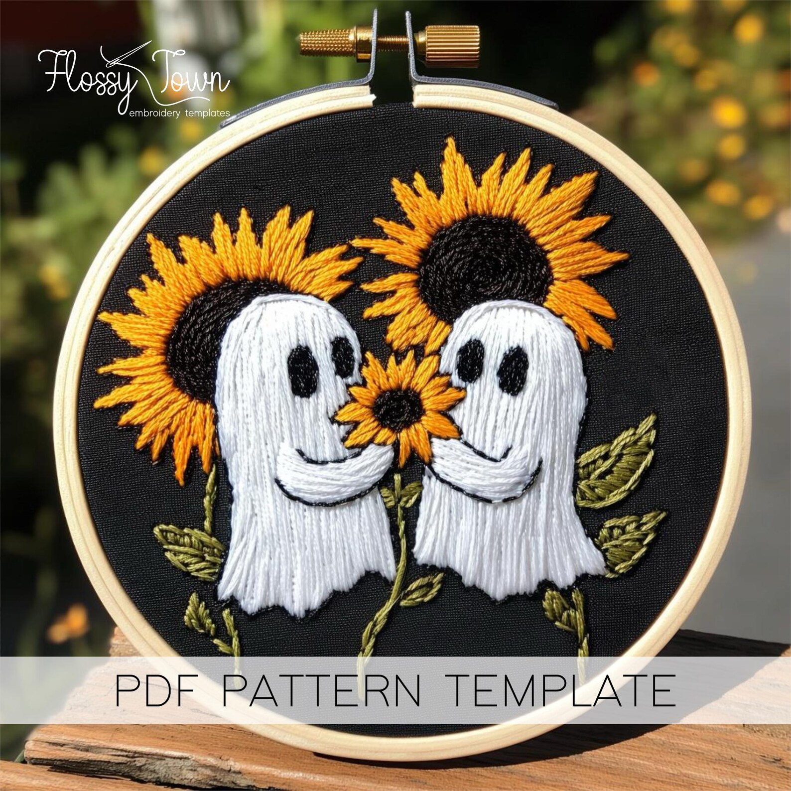 Sunflower Ghosts Hand Embroidery Template, Cute Fall Pumpkin Embroidery ...