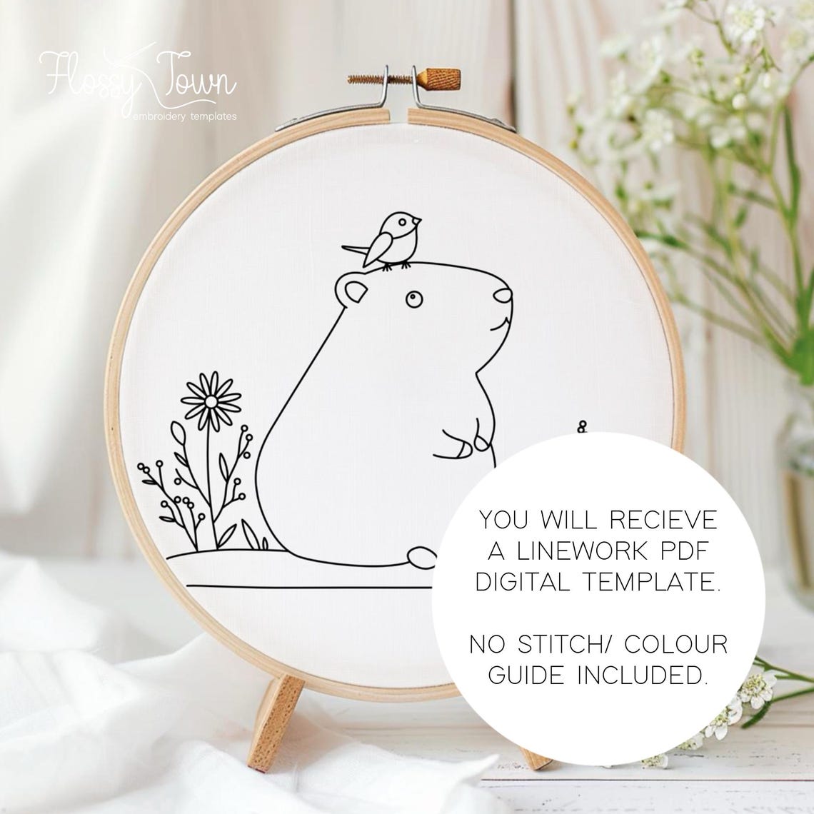 Capybara Embroidery Pattern Template, Cute Hand Embroidery Design ...