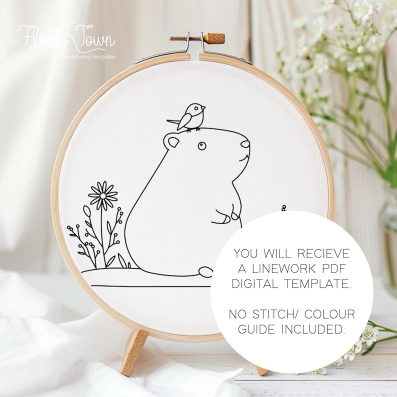 Capybara Embroidery Pattern Template, Cute Hand Embroidery Design ...