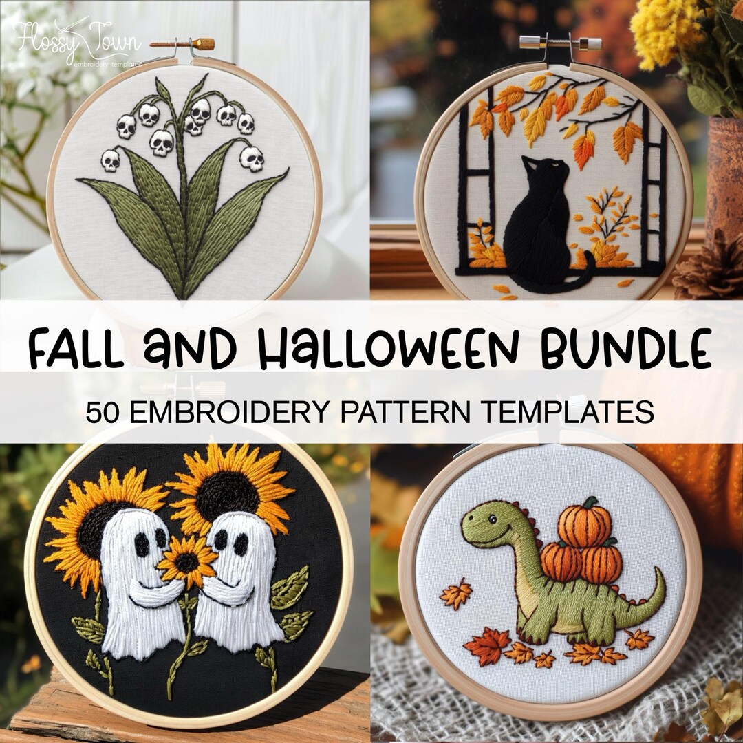 Fall & Halloween Embroidery Pattern Bundle: 16 Designs (PDF Download ...