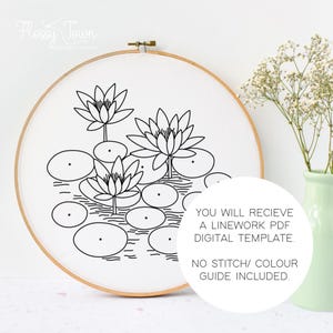 Water Lilies Hand Embroidery Template, Serenity Embroidery Floral ...