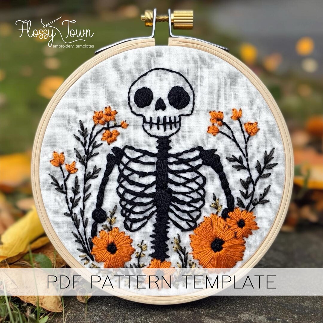Skeleton Hand Embroidery Pattern, Spooky Embroidery Pattern Template ...