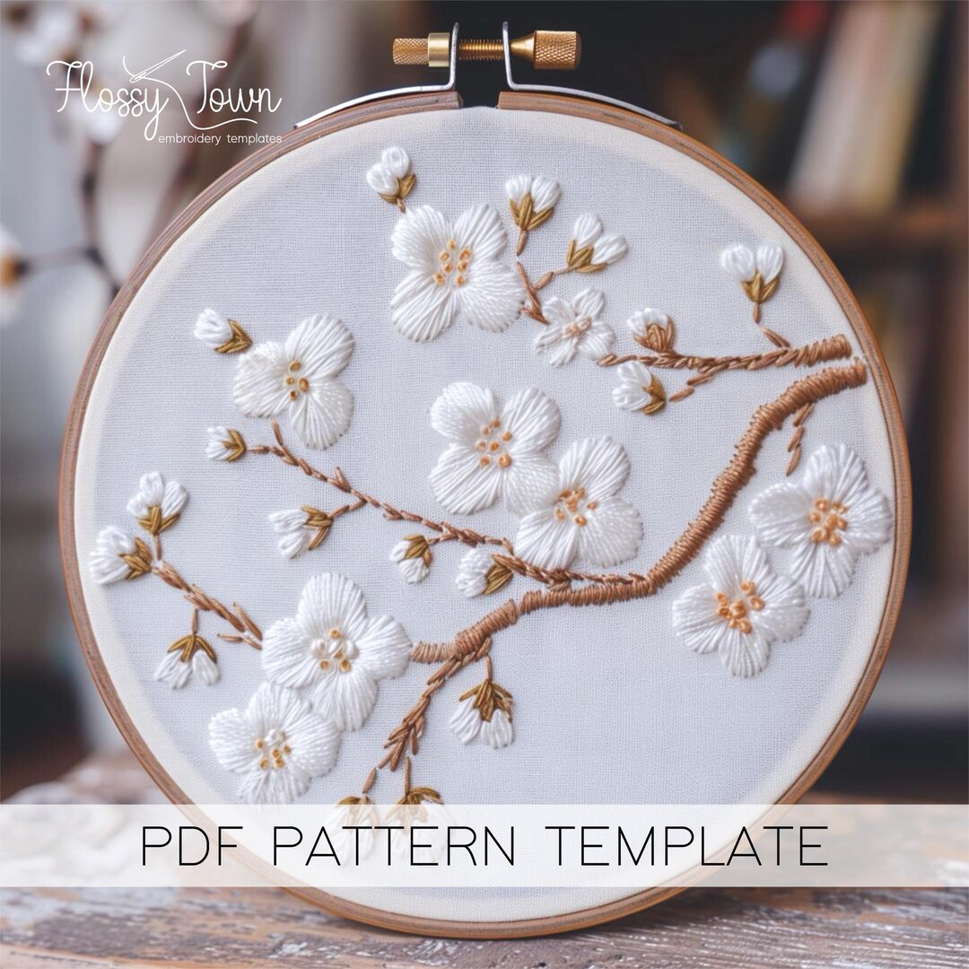 Blossom Hand Embroidery Template, Floral Embroidery Pattern, Cherry ...