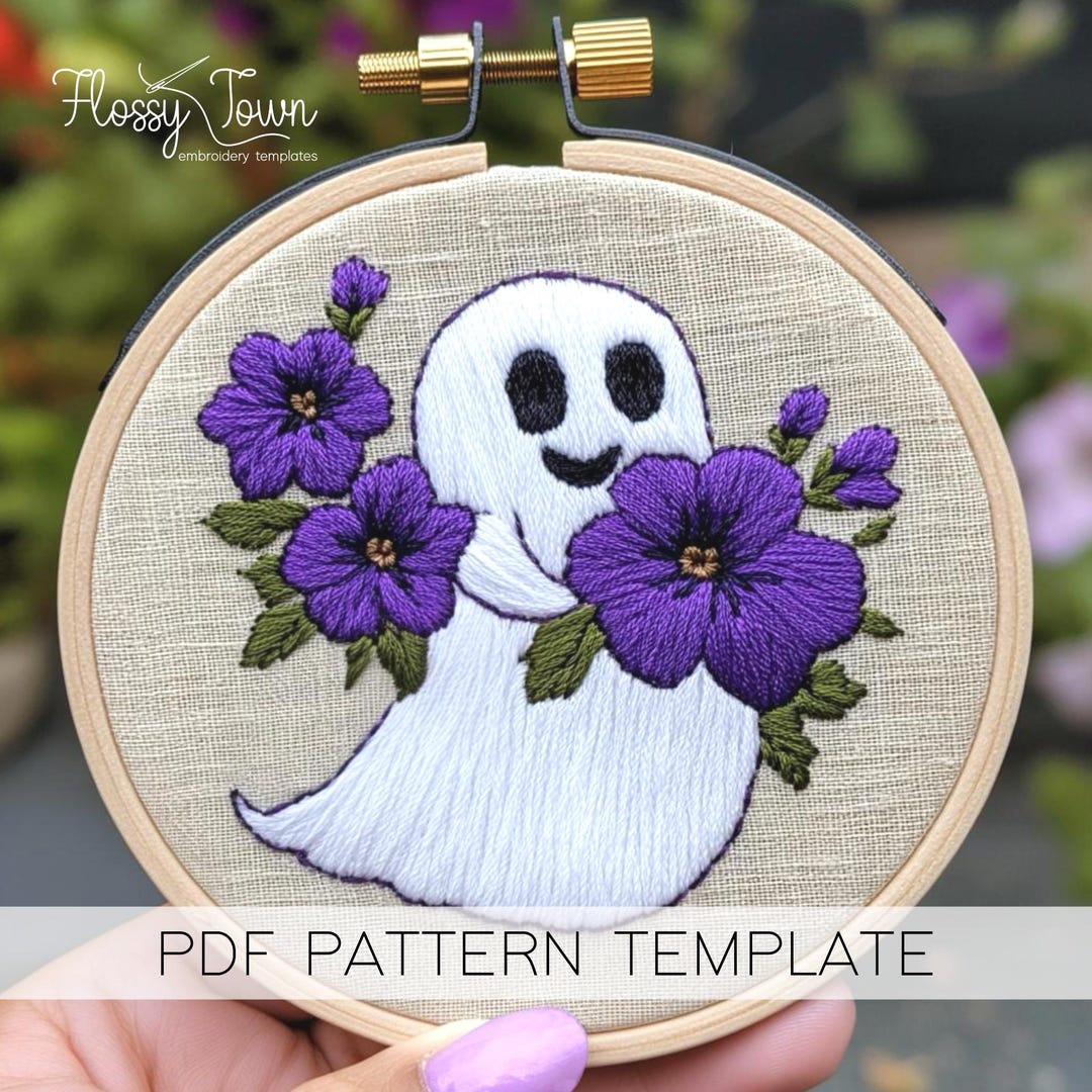 Ghost Flowers Embroidery Template, Easy Halloween Embroidery Pattern ...