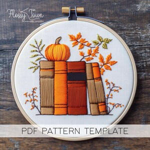 Fall Books Hand Embroidery Template(no STITCH GUIDE), Autumn Reading ...