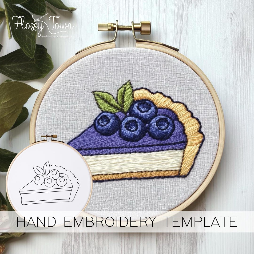 Blueberry Pie Hand Embroidery Template (NO STITCH GUIDE), Cottagecore ...