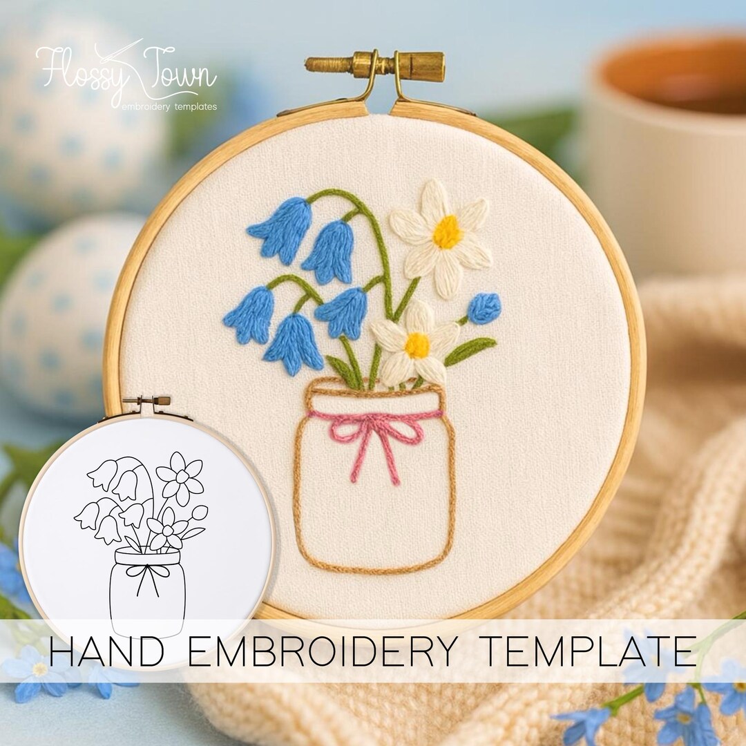 Daffodils and Bluebells Embroidery Template (NO STITCH GUIDE) - Flowers ...