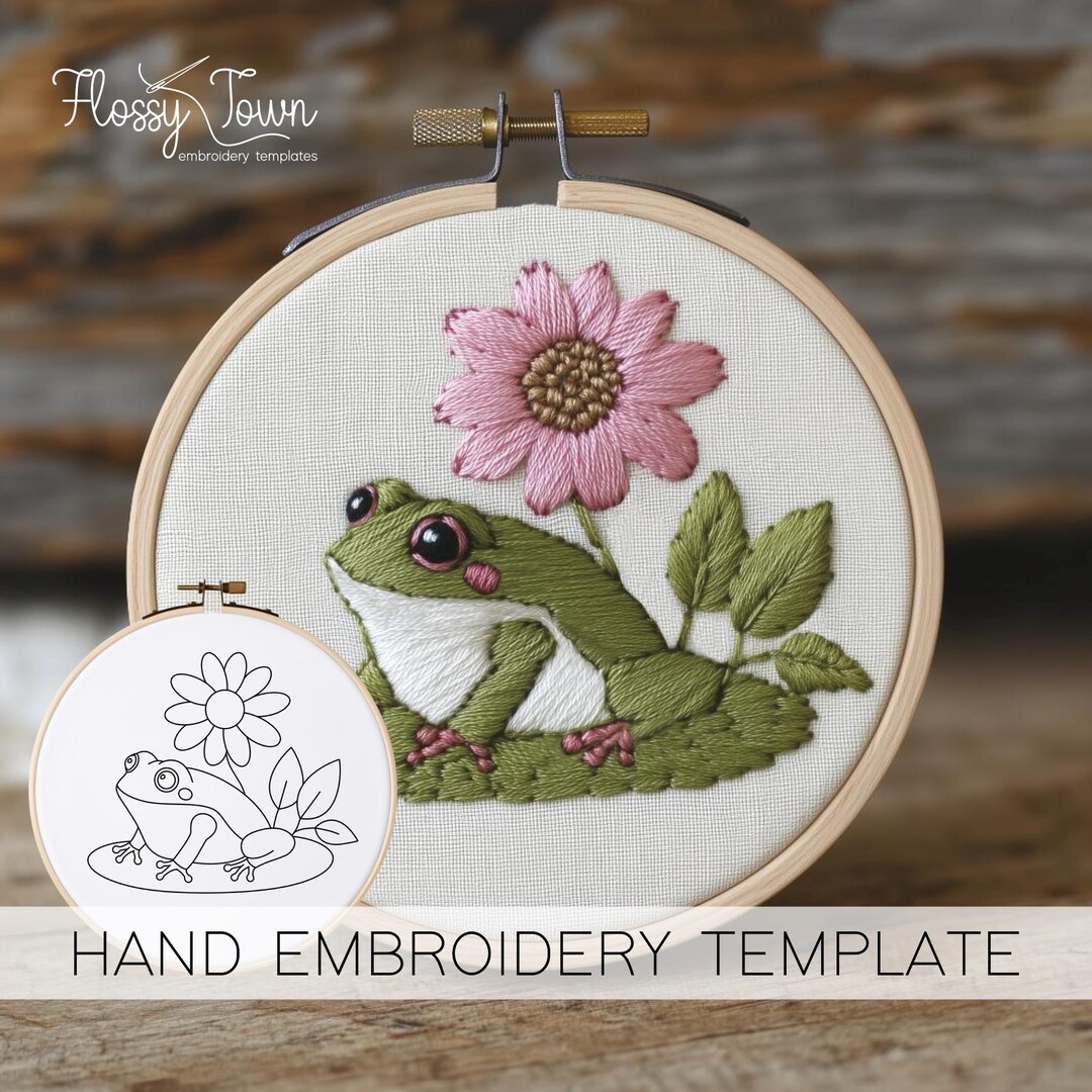 Frog Hand Embroidery Template (NO STITCH GUIDE), Cottagecore Embroidery ...