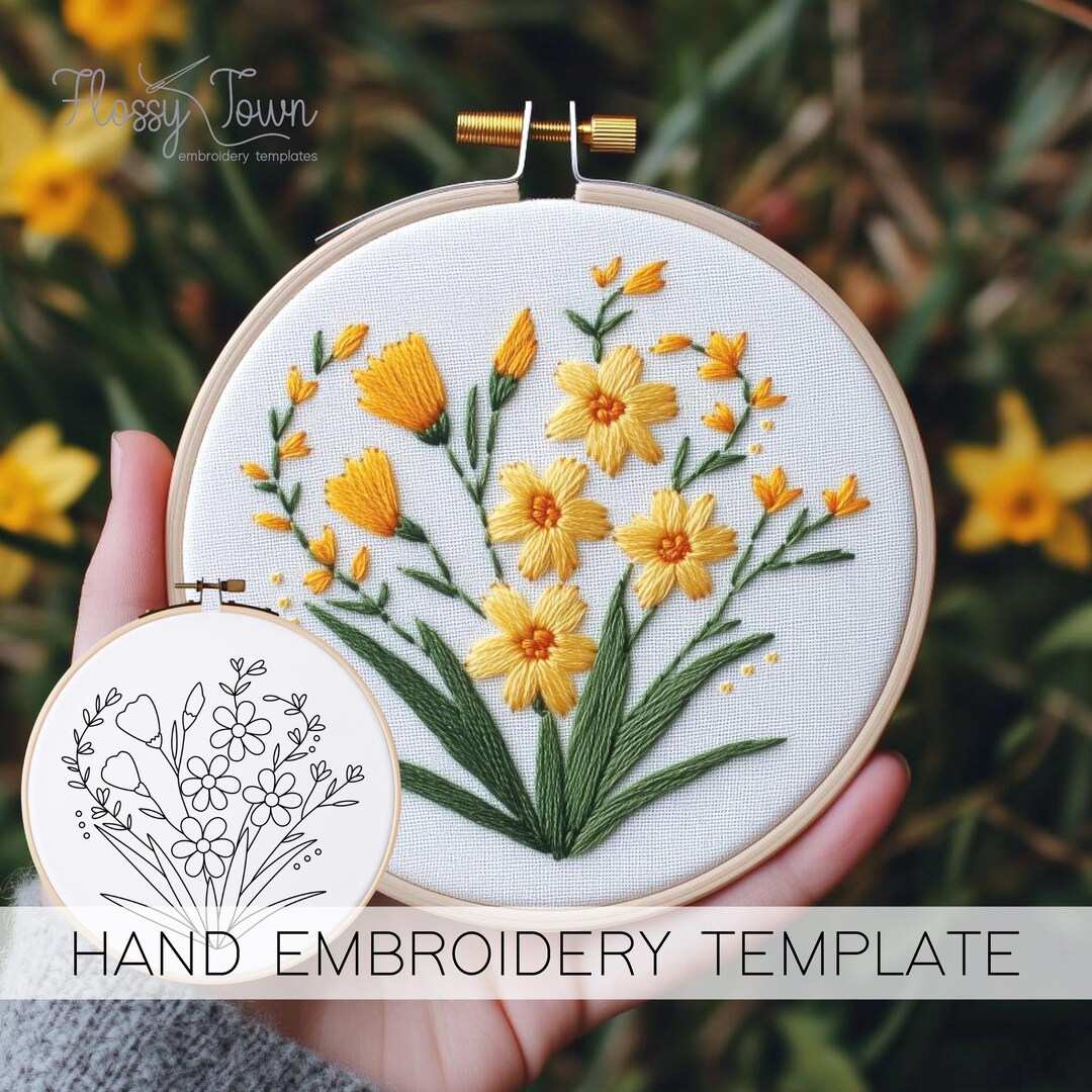 Floral Hand Embroidery Template (NO STITCH GUIDE), Summer Flowers ...