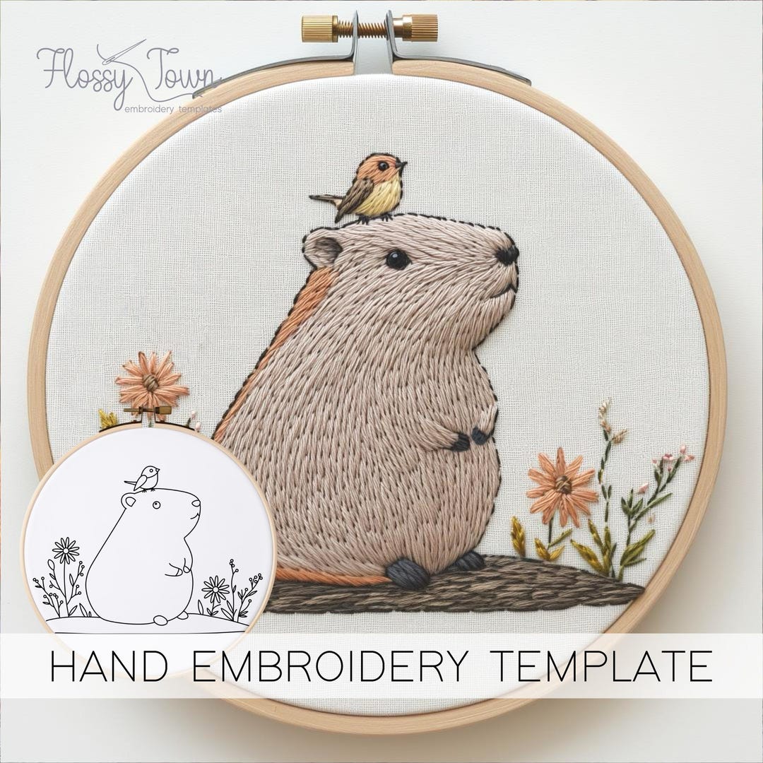 Capybara Embroidery Template (NO STITCH GUIDE), Cute Hand Embroidery ...