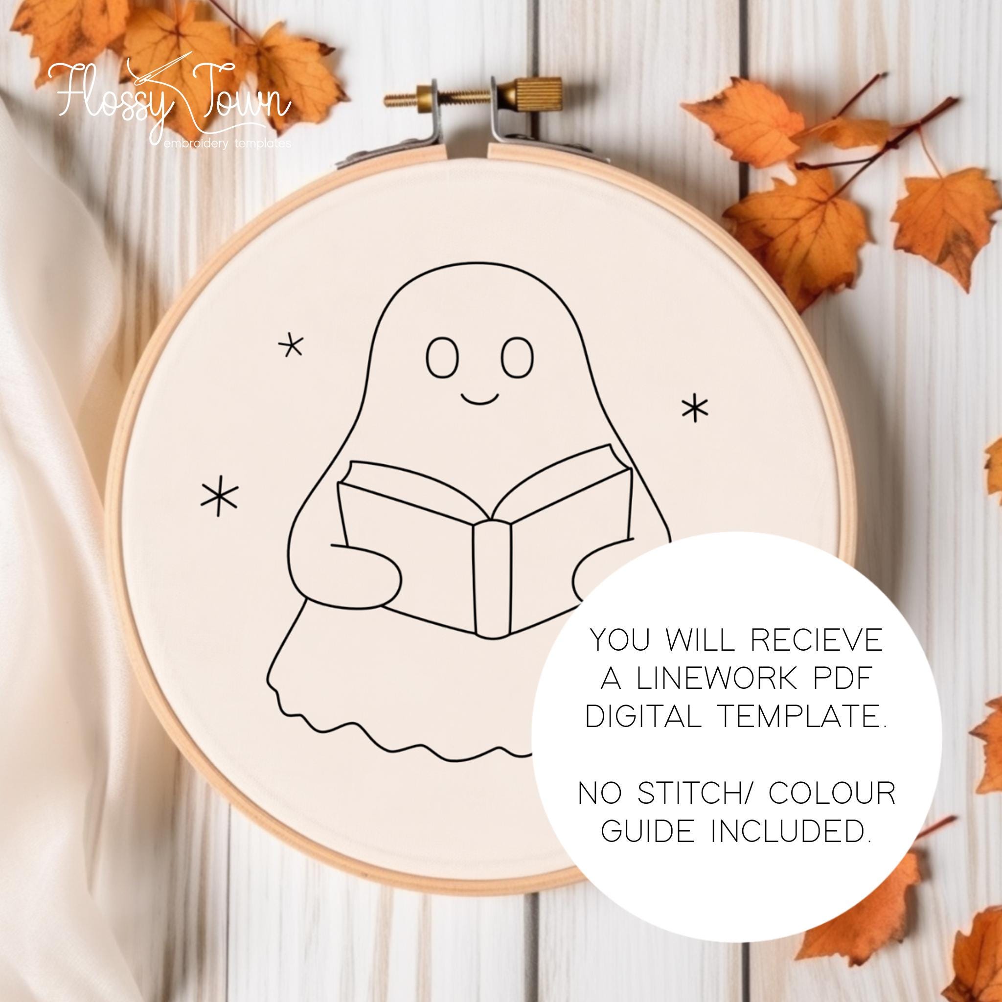 Ghost Story Embroidery Template, Halloween Reading Embroidery Pattern ...