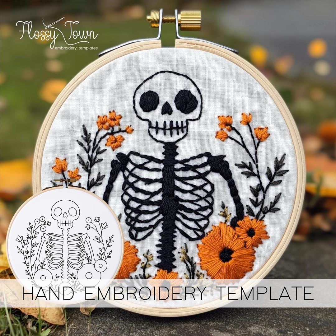 Skeleton Hand Embroidery Template (NO STITCH GUIDE), Spooky Embroidery ...