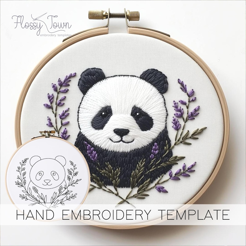 Panda Embroidery Template (NO STITCH GUIDE), Cute Panda Pdf Hand ...
