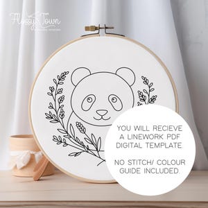 Panda Embroidery Template (NO STITCH GUIDE), Cute Panda Pdf Hand ...
