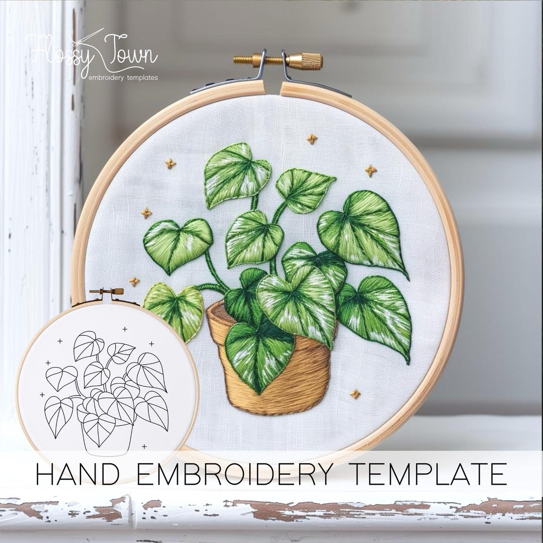 Pothos Plant Hand Embroidery Template (NO STITCH GUIDE), Plant Lover ...