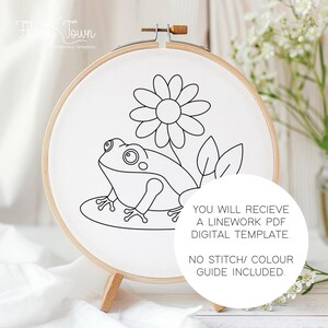 Frog Hand Embroidery Template, Cottagecore Embroidery Pattern ...