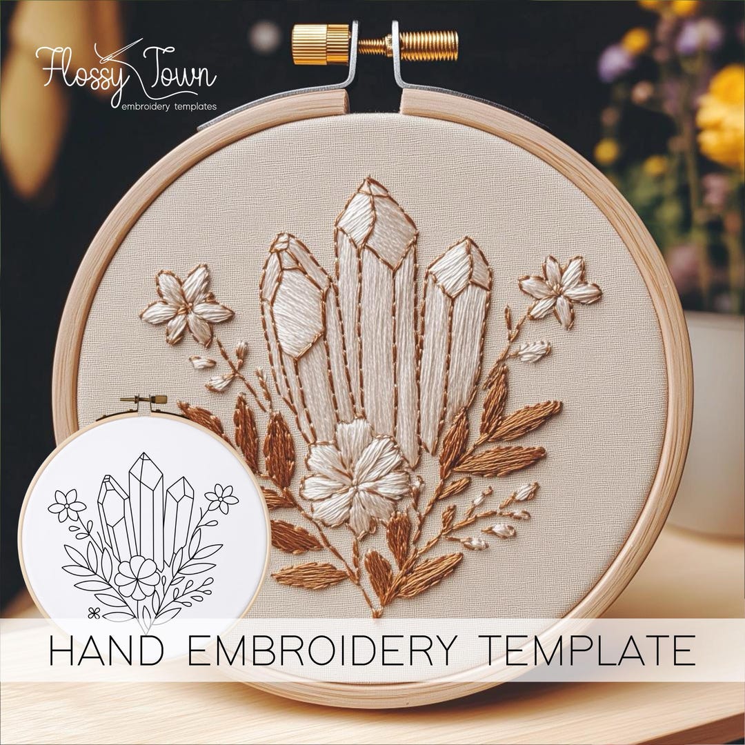 Crystal Cluster Hand Embroidery Template (NO STITCH GUIDE), Nature Hand ...