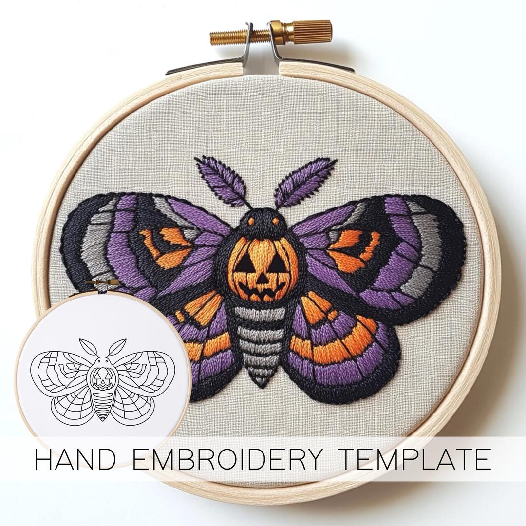 Jack O Lantern Moth Embroidery Template (NO STITCH GUIDE), Pumpkin Moth ...