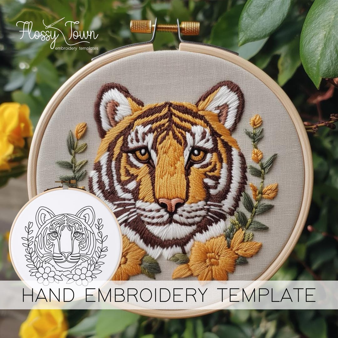 Tiger Hand Embroidery Template (NO STITCH GUIDE), Cute Tiger Embroidery ...