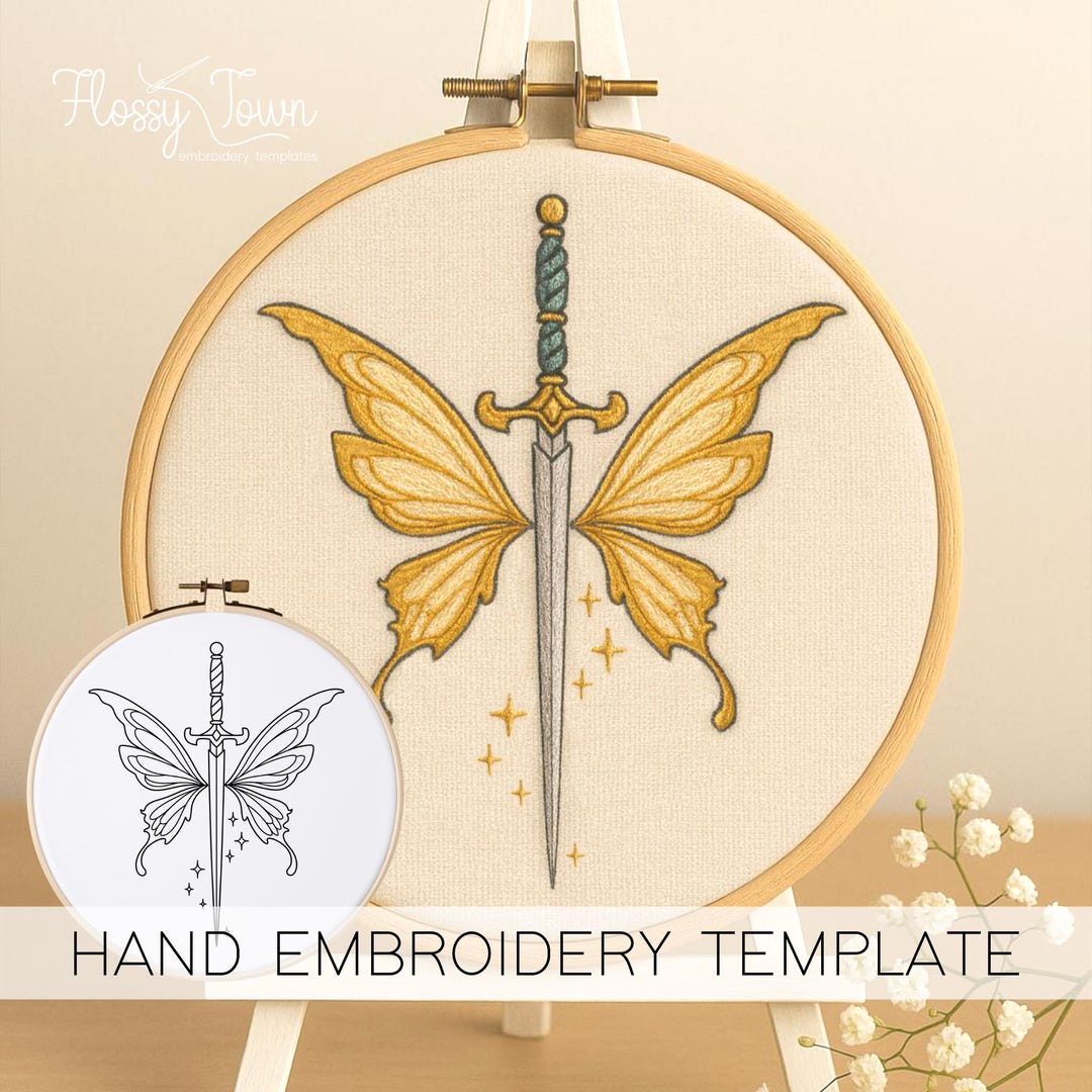 Wings Embroidery Template (NO STITCH GUIDE), Dagger Hand Embroidery ...