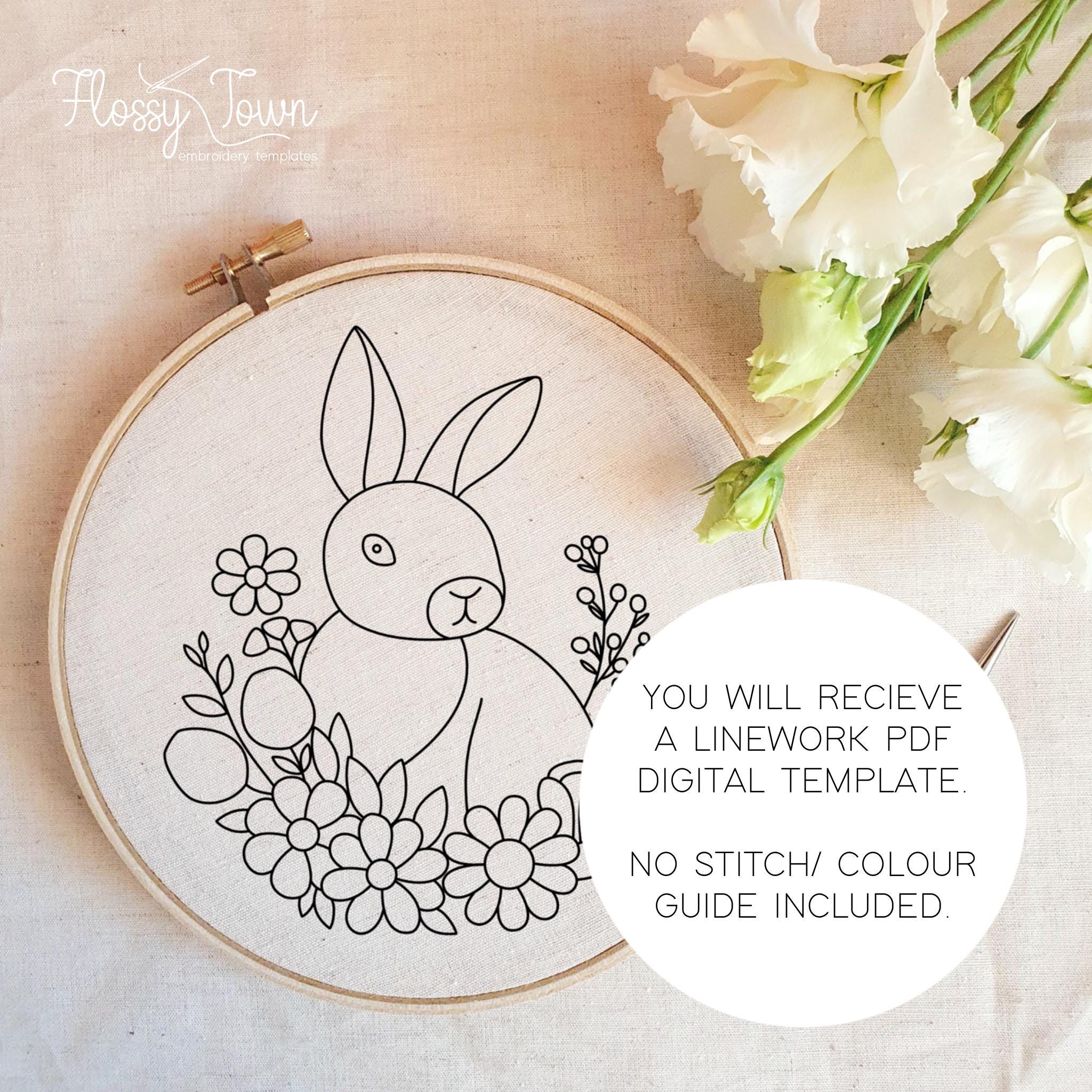 Bunny Embroidery Template (NO STITCH GUIDE), Rabbit Hand Embroidery ...