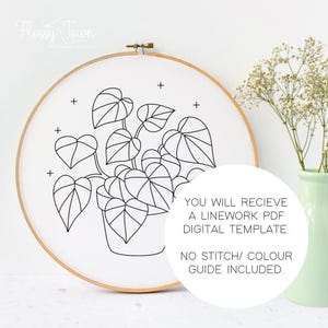Pothos Plant Hand Embroidery Template (NO STITCH GUIDE), Plant Lover ...