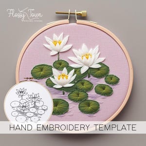 Water Lilies Hand Embroidery Template, Serenity Embroidery Floral ...