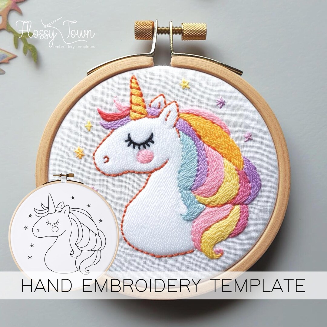 Pretty Unicorn Hand Embroidery Template (NO STITCH GUIDE), Easy Unicorm ...