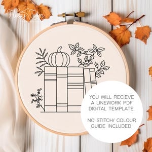 Fall Books Hand Embroidery Template(no STITCH GUIDE), Autumn Reading ...