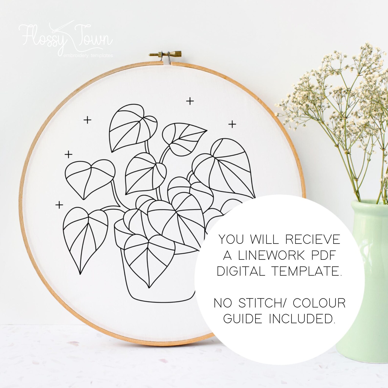 Pothos Plant Hand Embroidery Pattern, Plant Lover Embroidery Template ...