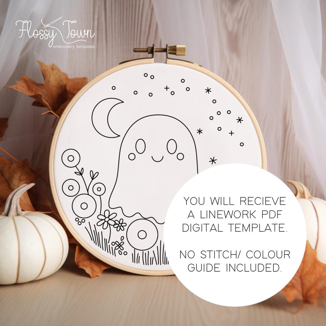 Little Ghost Embroidery Pattern, Ghosts Fall Embroidery Pattern, Spooky ...