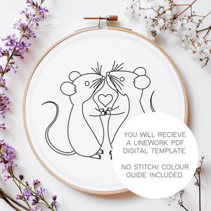 Rats Hand Embroidery Pattern Template, Cute Rats Embroidery Printable ...