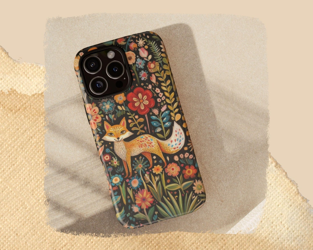 Cute Fox Phone Case, Whimsical Floral Fox Phone Case, iPhone 16 Tough ...