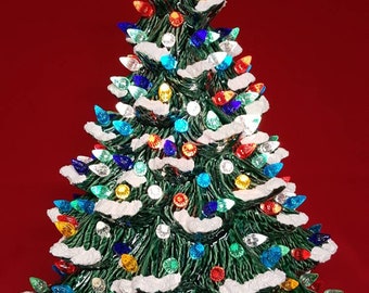 Ceramic Christmas Tree Large White With Red Doves and Icy Snow and ...