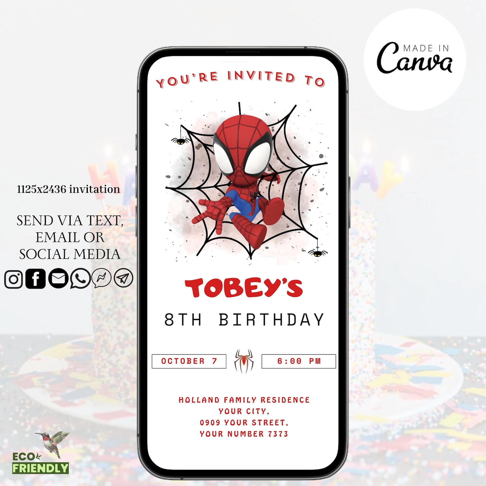 Spider Man Invitation Template, Digital Kids Spidey Birthday Party ...
