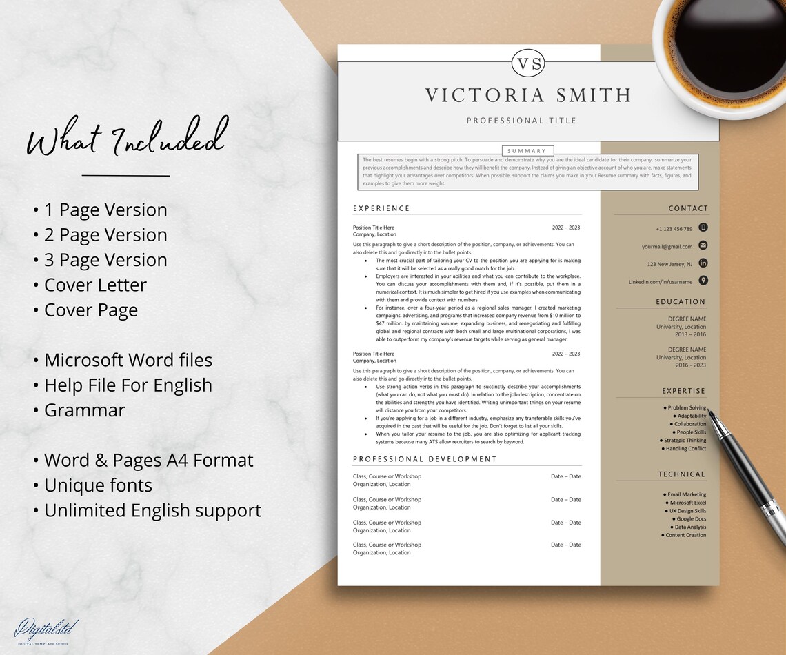 Executive Resume Template Word & Pages, 1-3 Page | Printable CV ...