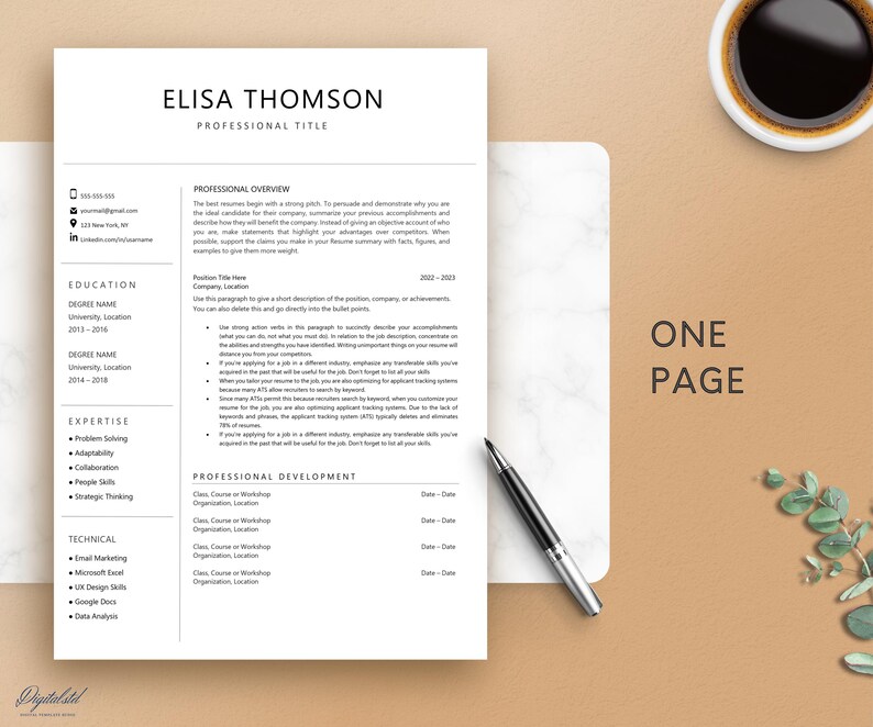 Professional Resume Template, Word and Pages, 1-3 Page Resume Template ...
