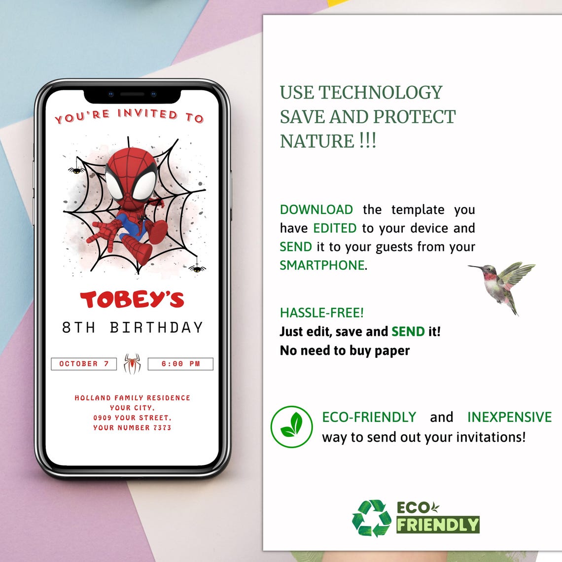 Spider Man Invitation Template, Digital Kids Spidey Birthday Party ...