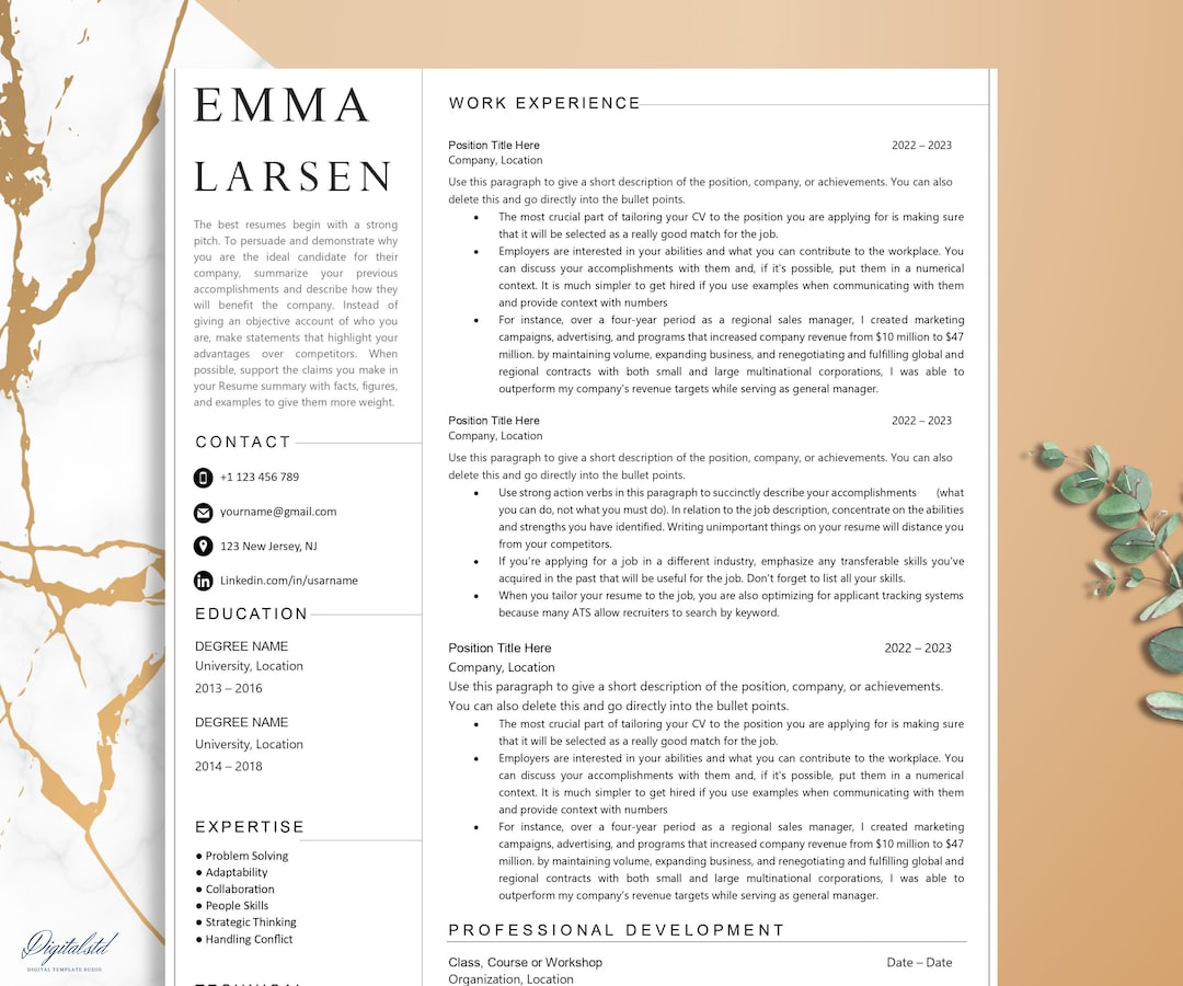 Clean Resume Template for Word & Pages, Minimalist Executive Resume ...