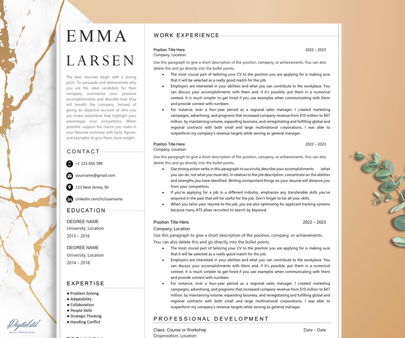 Clean Resume Template for Word & Pages, Minimalist Executive Resume ...