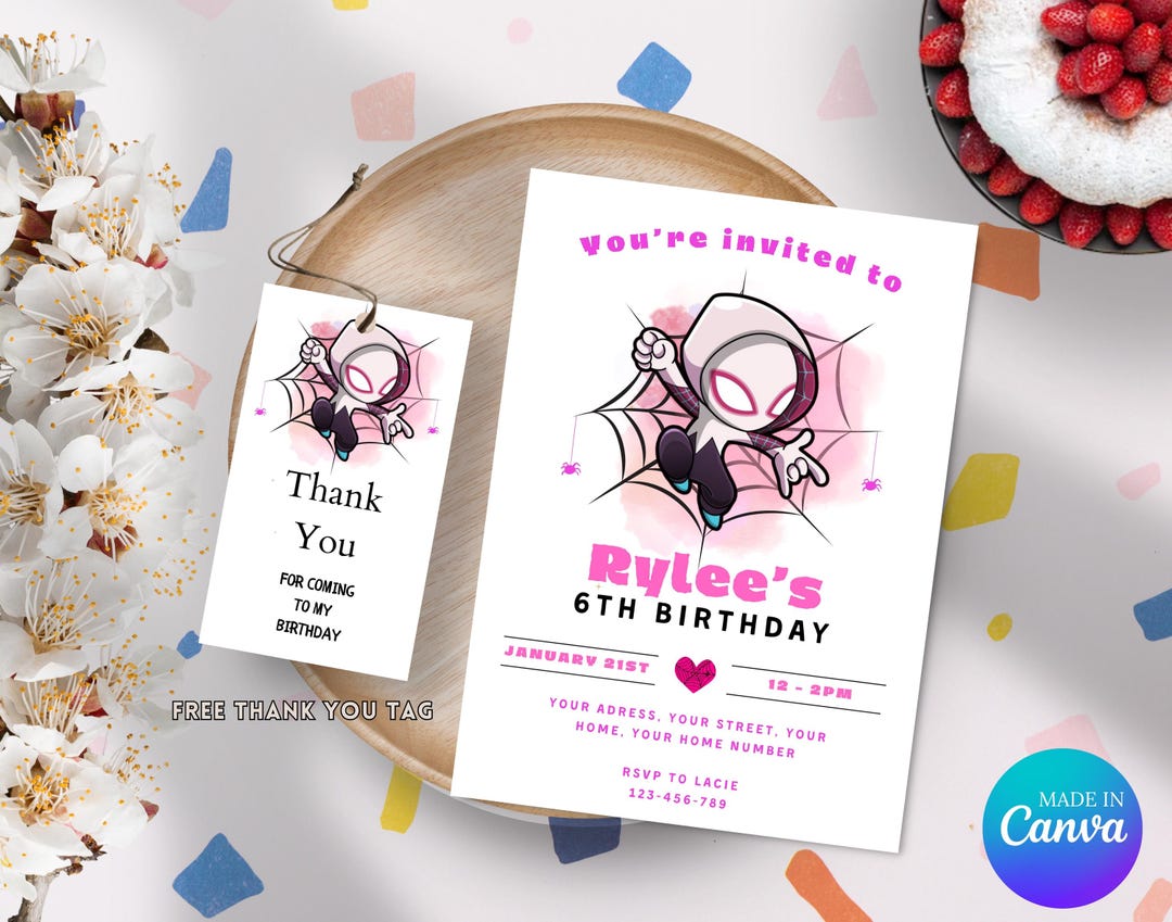 Editable Girl Ghost Spidey Birthday Invitation, Gwen Birthday Party ...