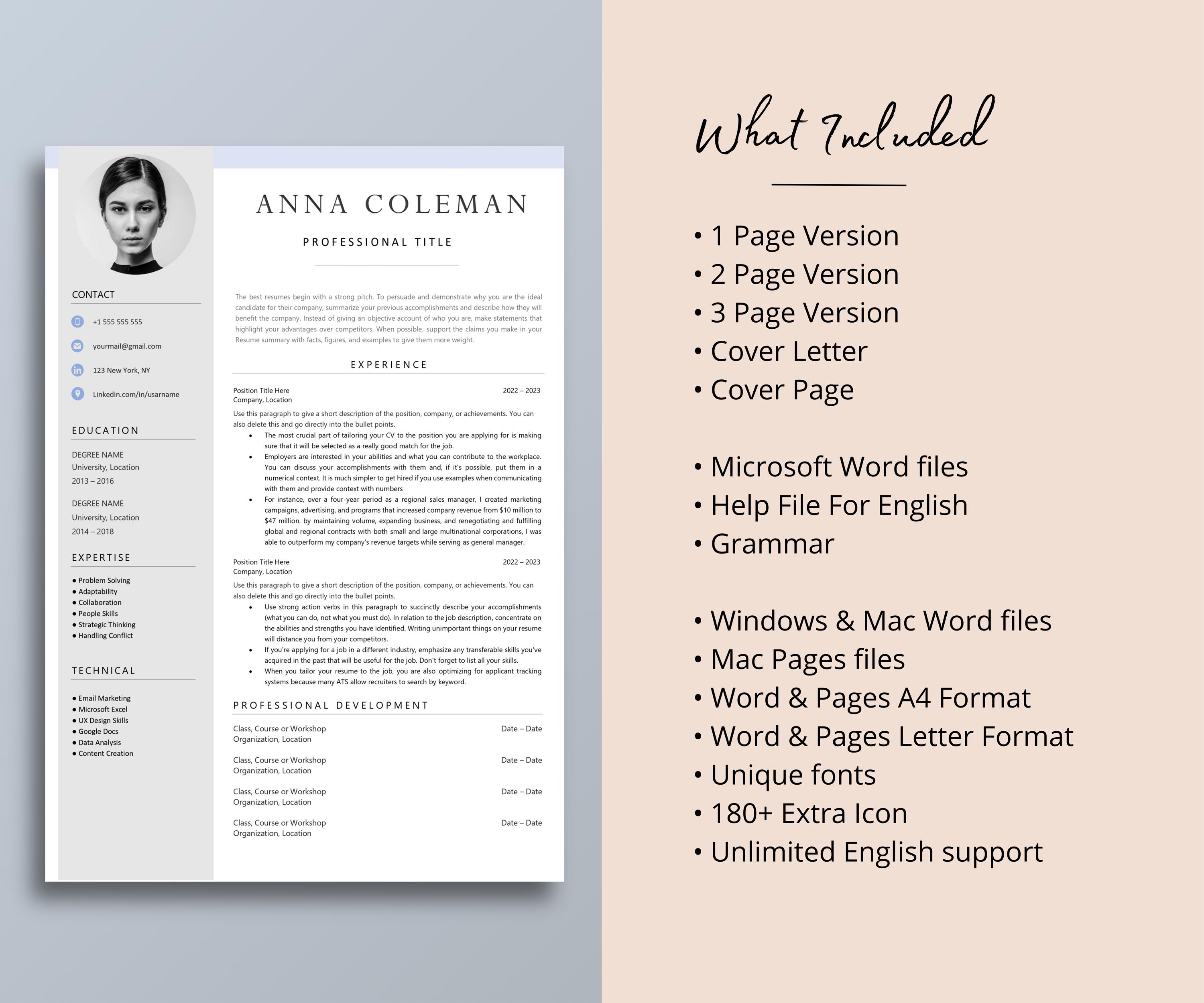 Editable Modern CV TEMPLATE for Microsoft Word and Pages, Professional ...
