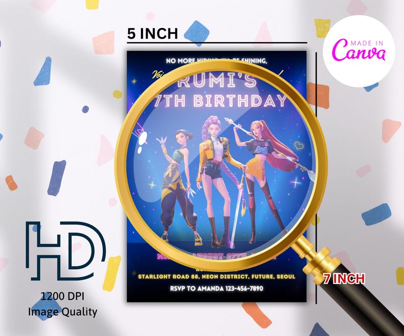 KPOP Demon Hunters Birthday Invitation, Editable Kpop Anime Invite ...