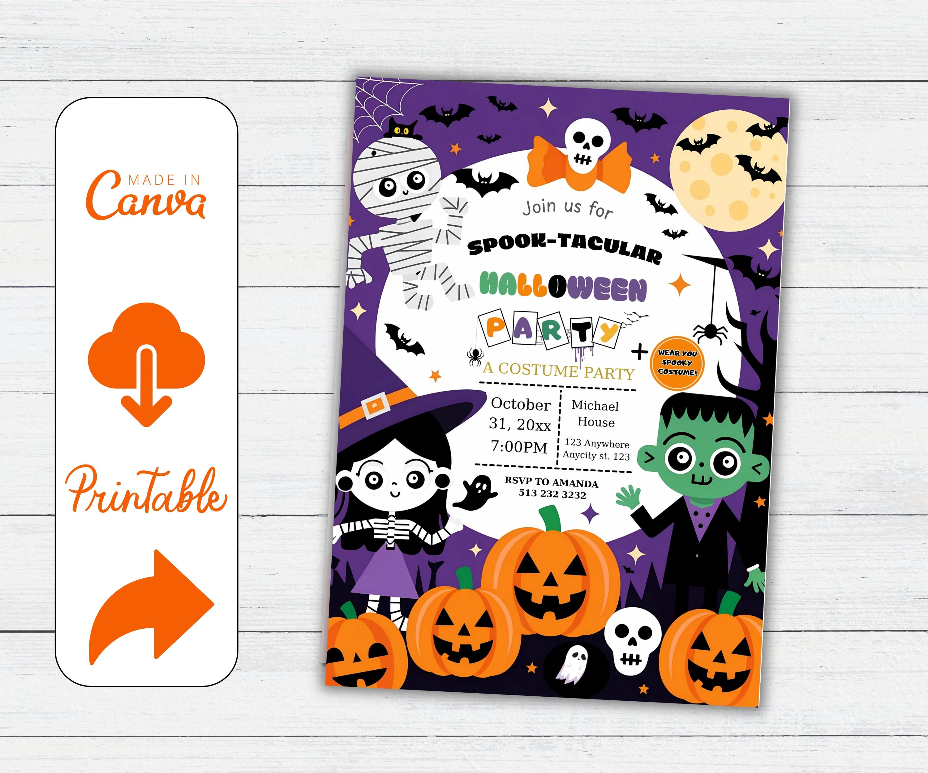Editable Halloween Party Invitation, Editable Party Invitation Template ...