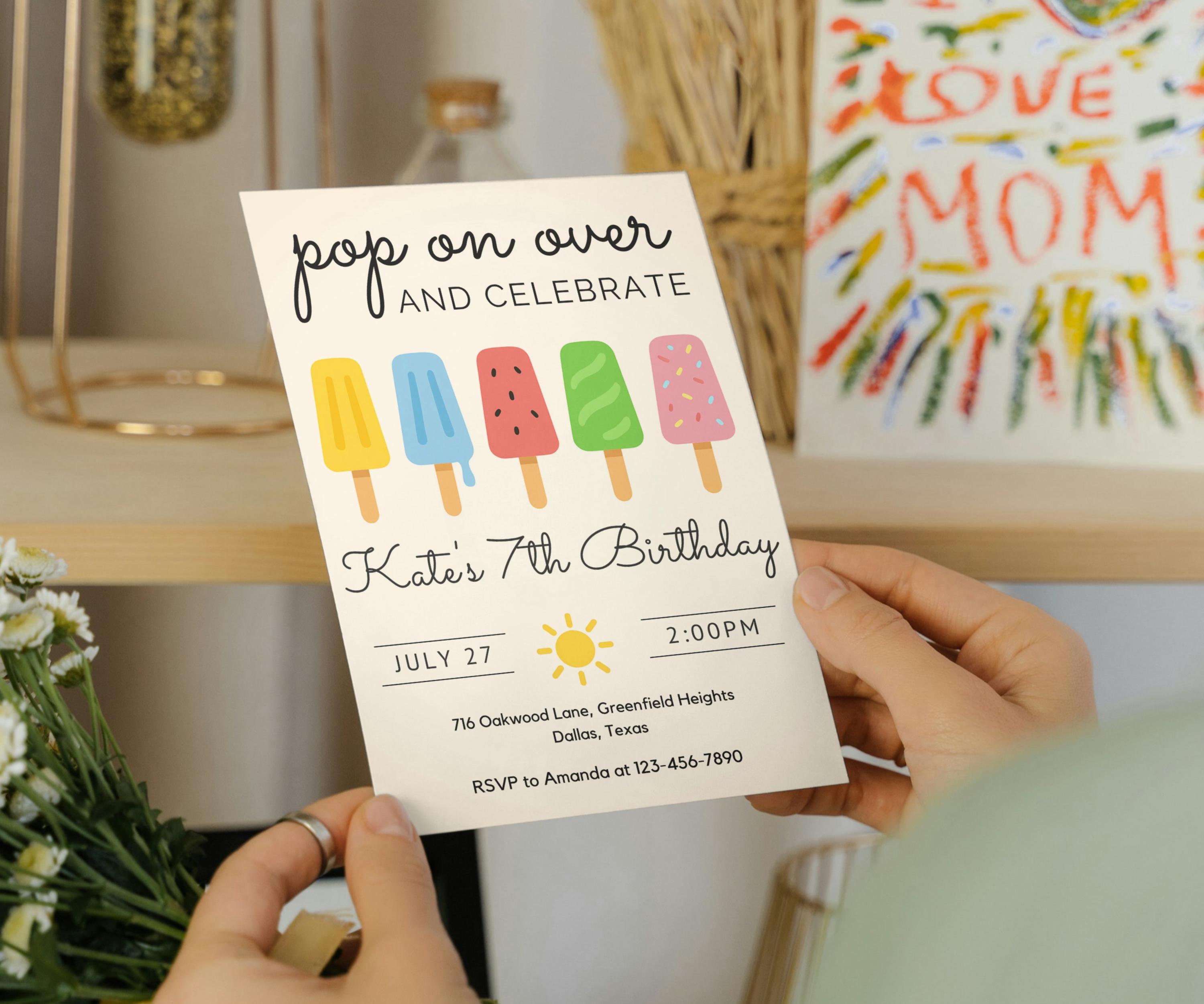 Editable Popsicle Party Invitation, Ice Cream Party Birthday Invite ...