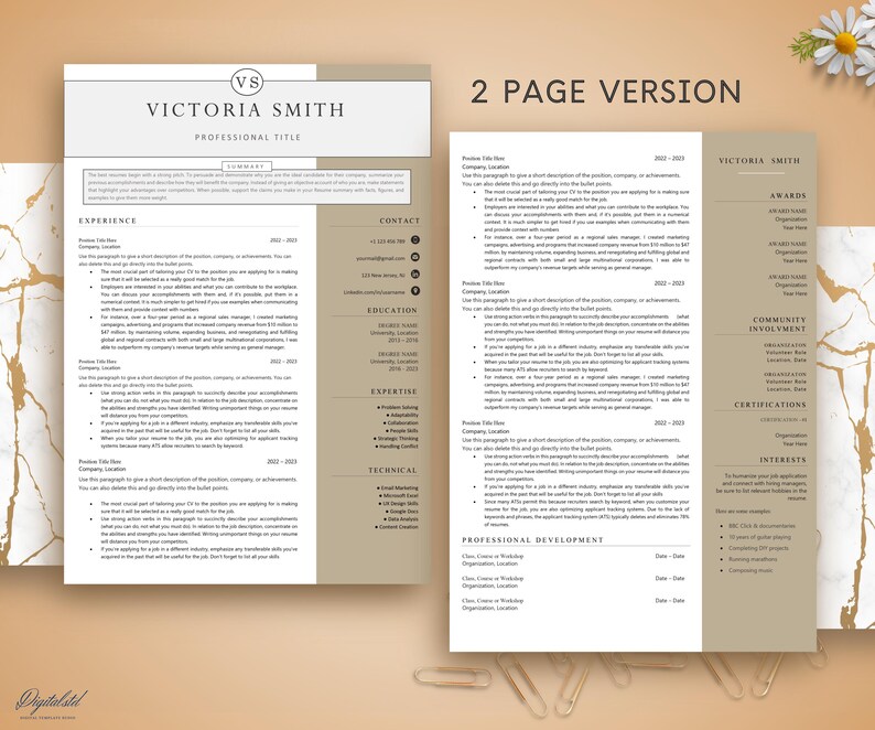 Executive Resume Template Word & Pages, 1-3 Page | Printable CV ...