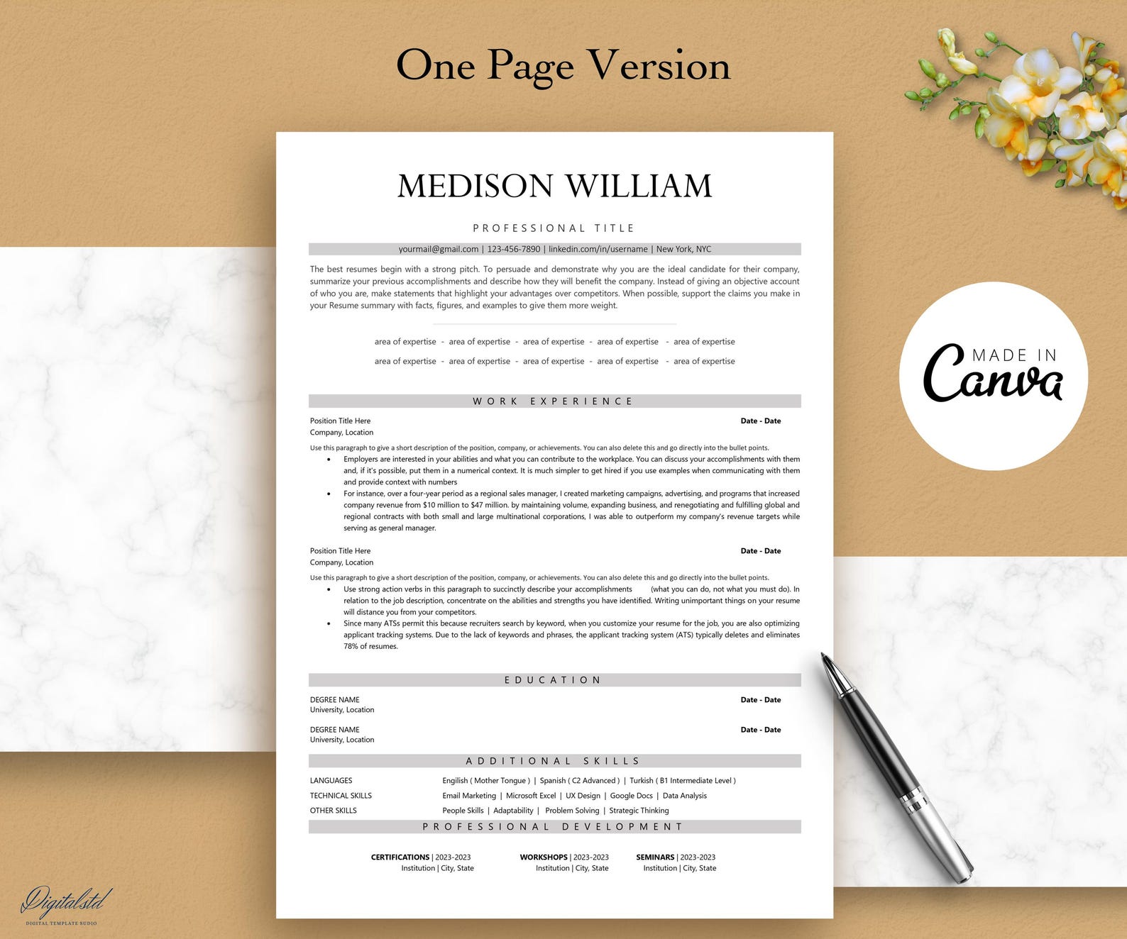 Minimalist ATS Friendly Resume Template for Mac Pages & Word, Clean ...